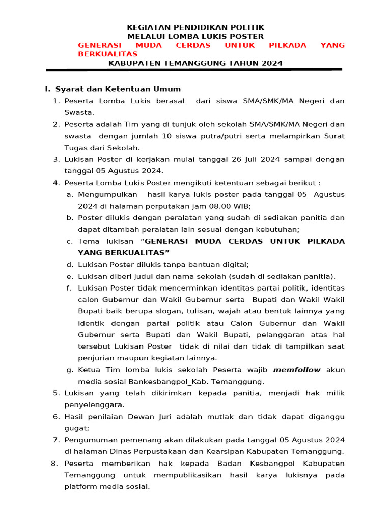 SYARAT DAN KETENTUAN LOMBA Lukis Poster 2024 | PDF