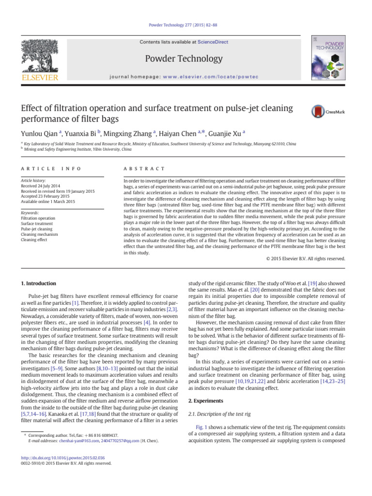 Effect of Filtration Operation and Surface Treatment On Pulse-Jet ...