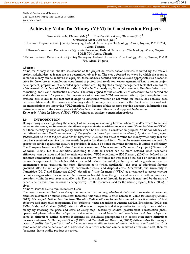 Achieving Value for Money in Construction | PDF | Risk | Public–Private ...