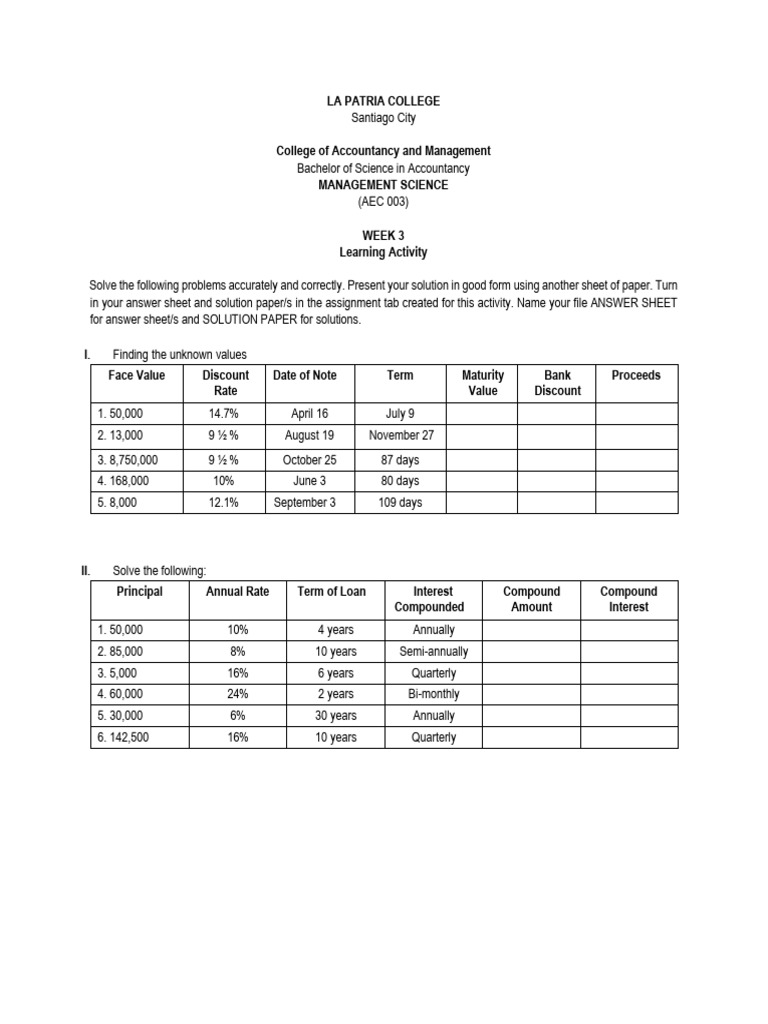 AEC 002 LEARNING ACTIVITY 3 WEEK 3 | PDF
