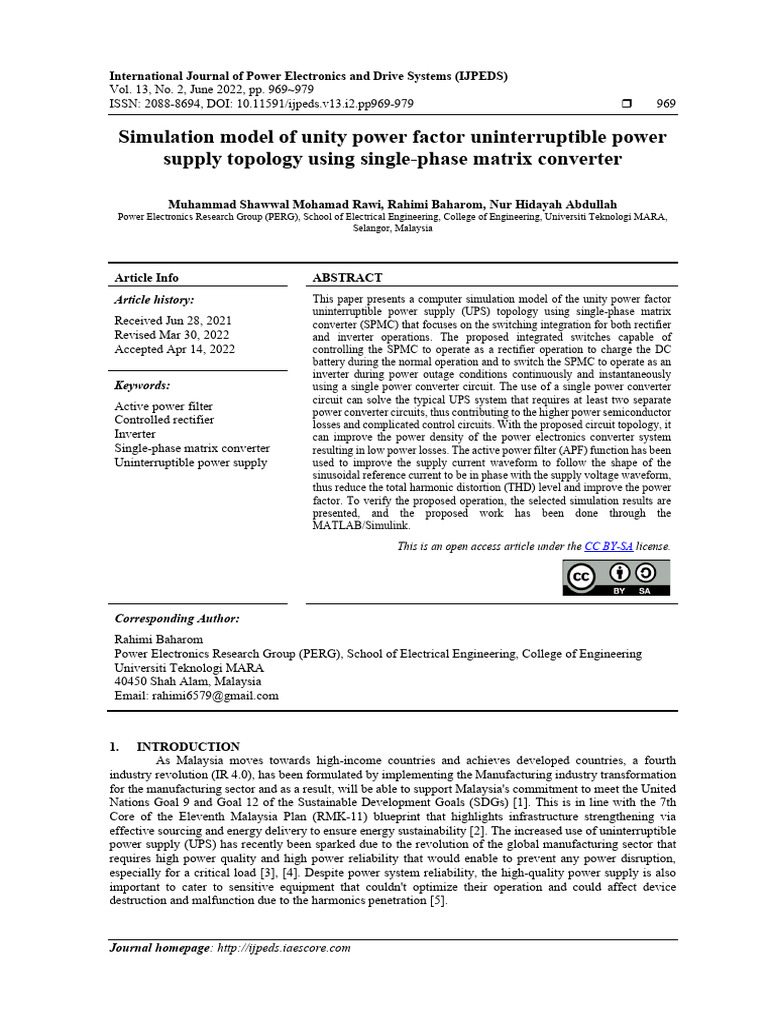 Simulation Model of Unity Power Factor Uninterruptible Power Supply ... Simulation Model of Unity Power Factor Uninterruptible Power Supply ...