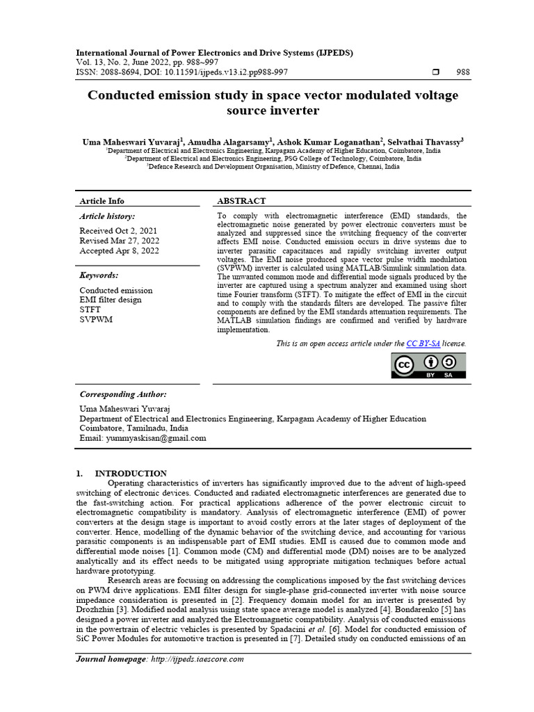 Conducted Emission Study in Space Vector Modulated Voltage Source Inverter | PDF | Power ...