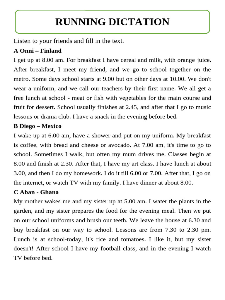 Unit 2 Reading Dictation | PDF