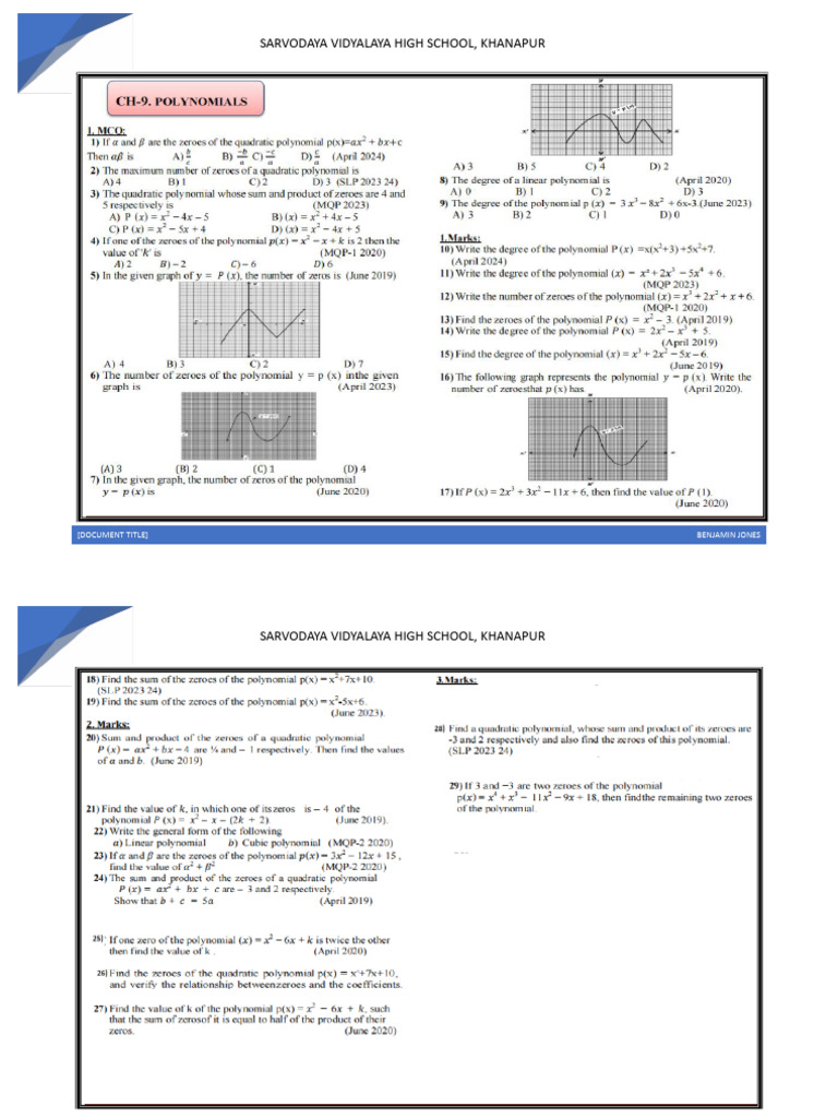 Class 10th Polynomials | PDF