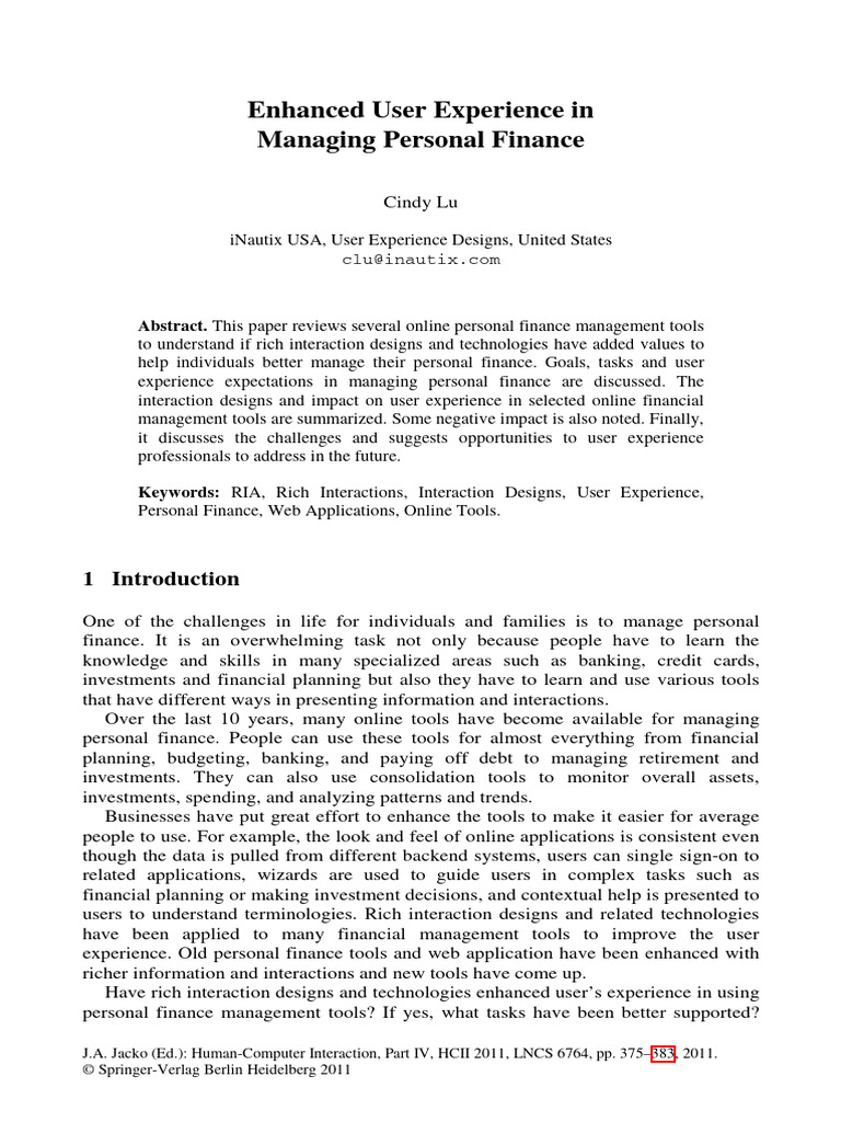 Enhanced User Experience in Managing Personal Finance | PDF