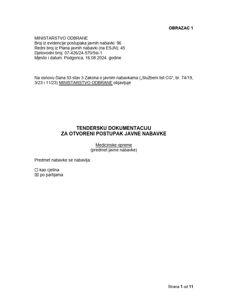 Tenderska Dokumentacija | PDF