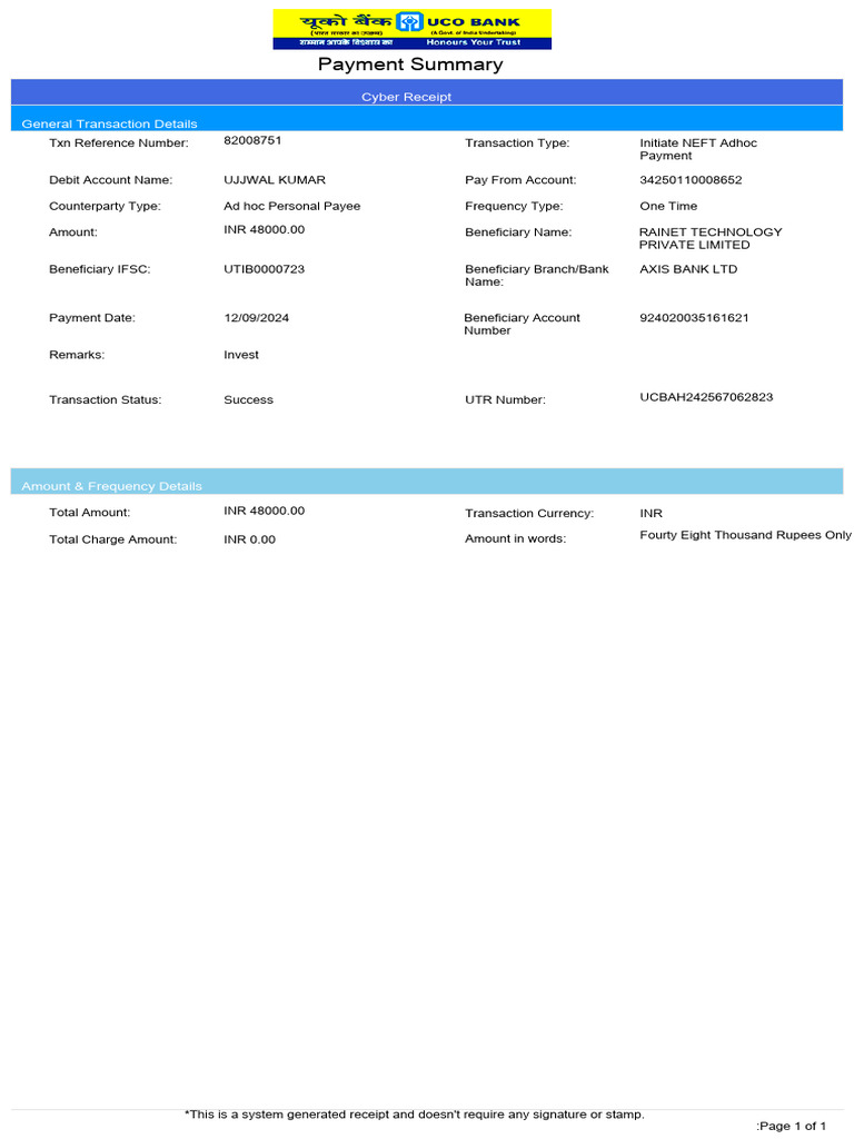 Payment Summary: Cyber Receipt | PDF