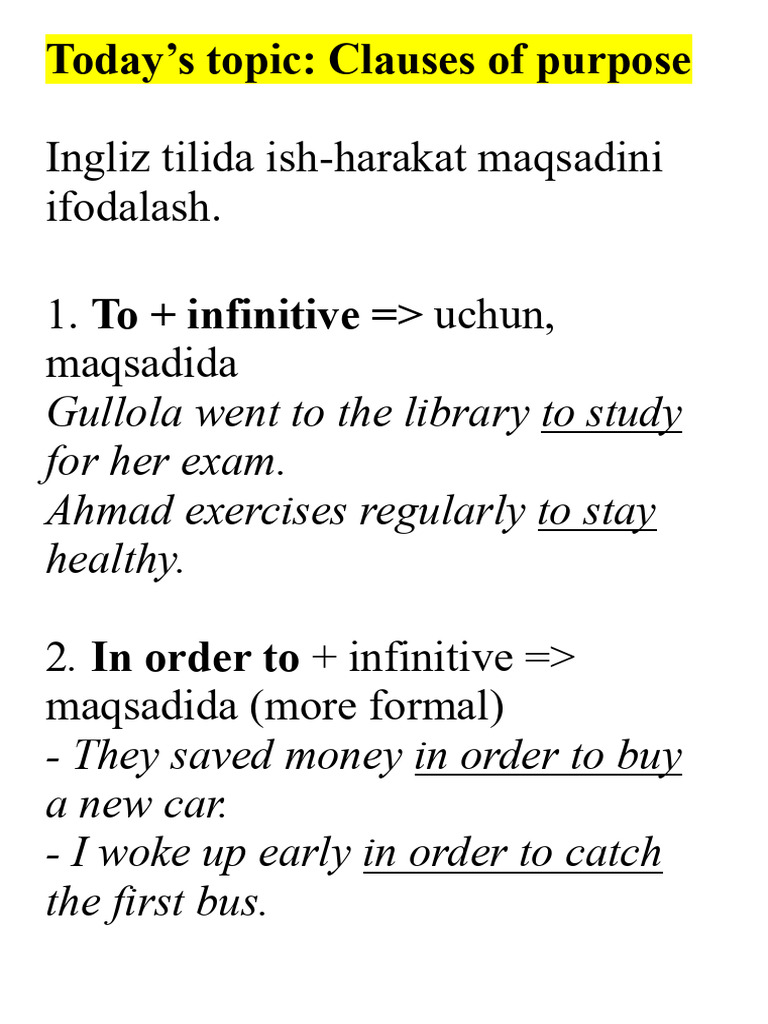 Clauses of Purpose | PDF