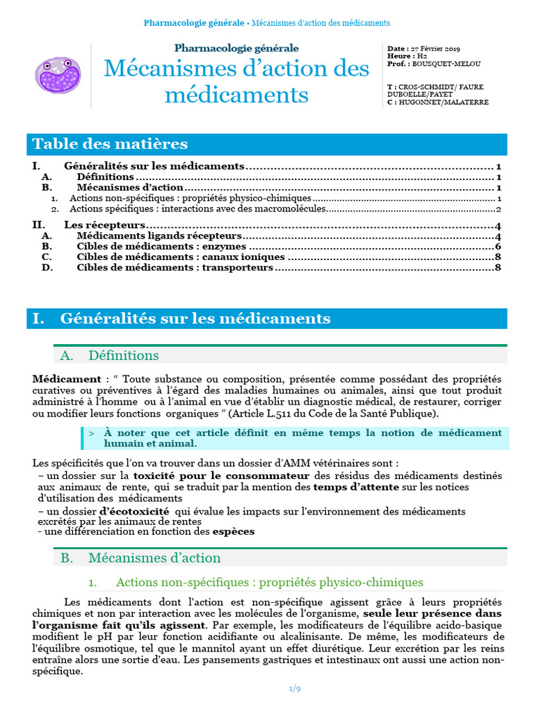 2 Mécanismes D'action Des Médicaments - VU | PDF