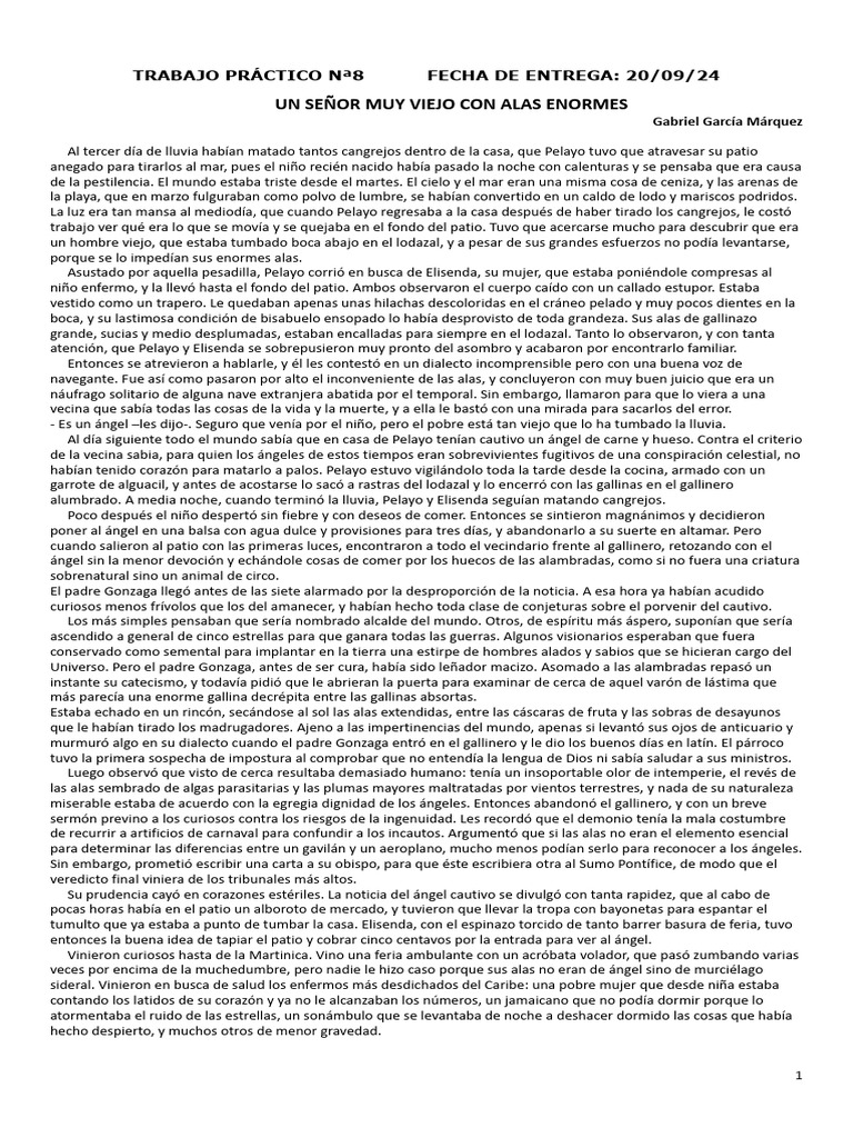 Trabajo Práctico Un Señor Muy Viejo Con Unas Alas Enormes | PDF