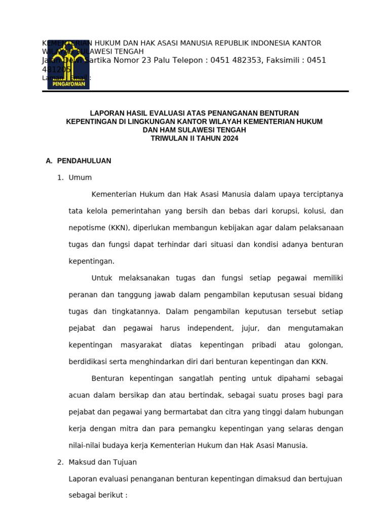 Dokumen Laporan Hasil Evaluasi Atas Penanganan Benturan Kepentingan B03 wbk2024242079 | PDF ...