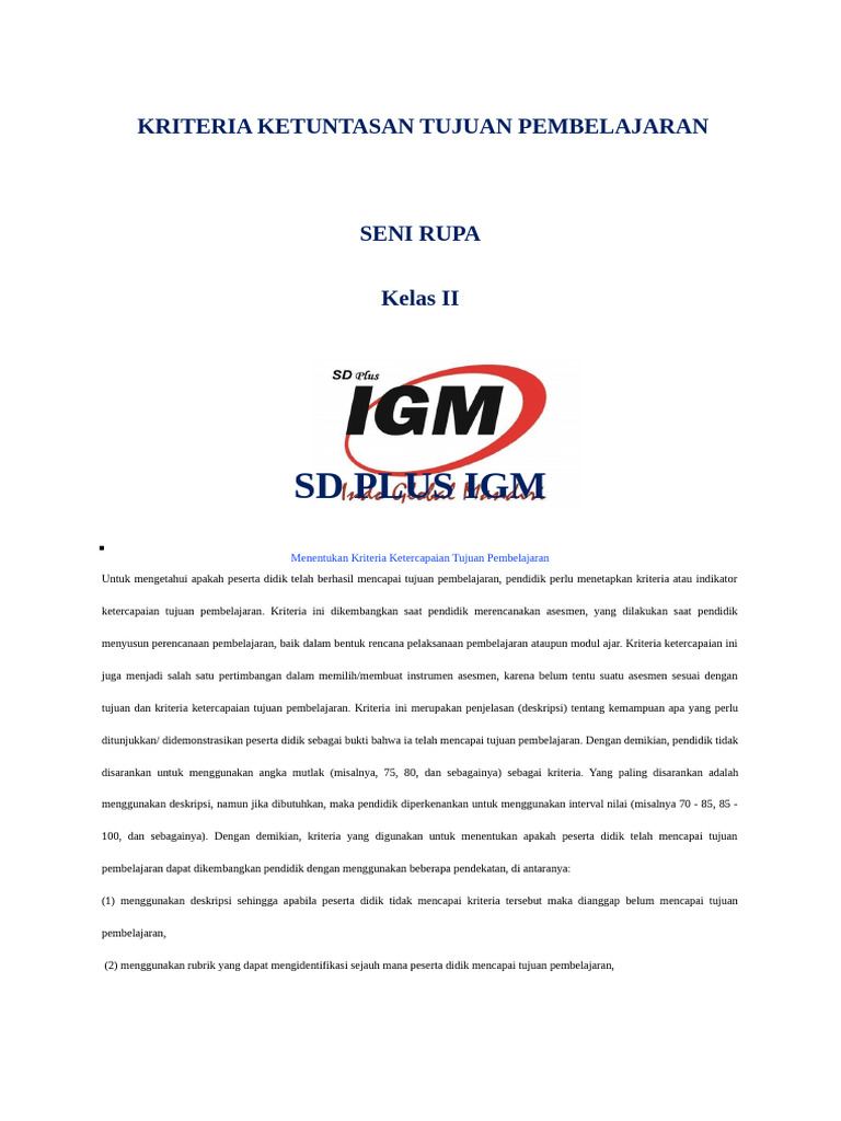 KKTP Seni Rupa Kelas 2 | PDF