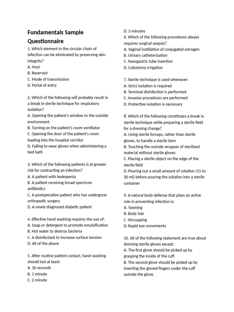 Fundamentals Sample Questionnaire | PDF
