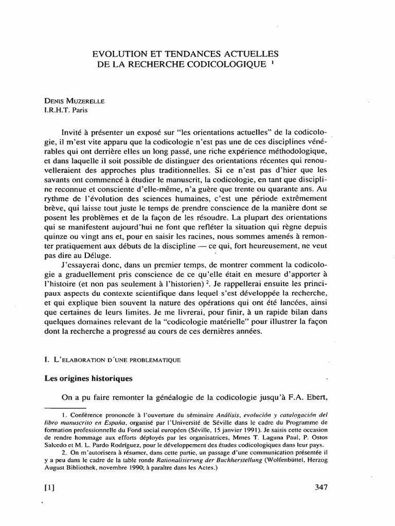 Evolution Et Tendances Actuelles de La Recherche Codicologique | PDF