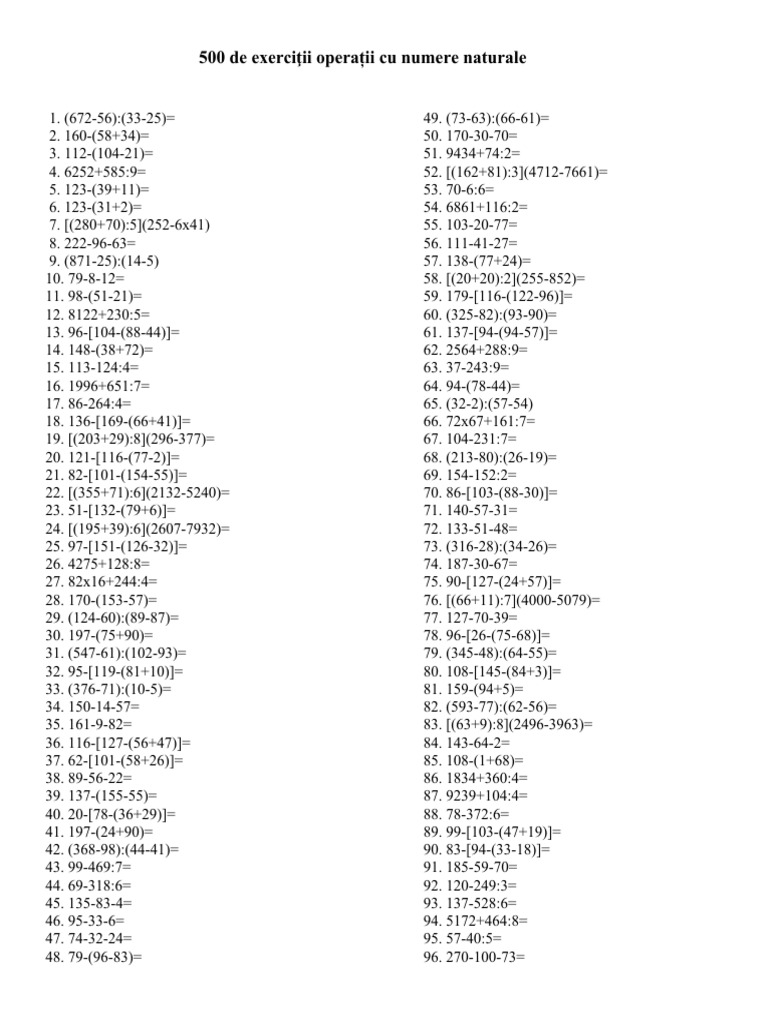 500 de Exercitii de Calcul | PDF