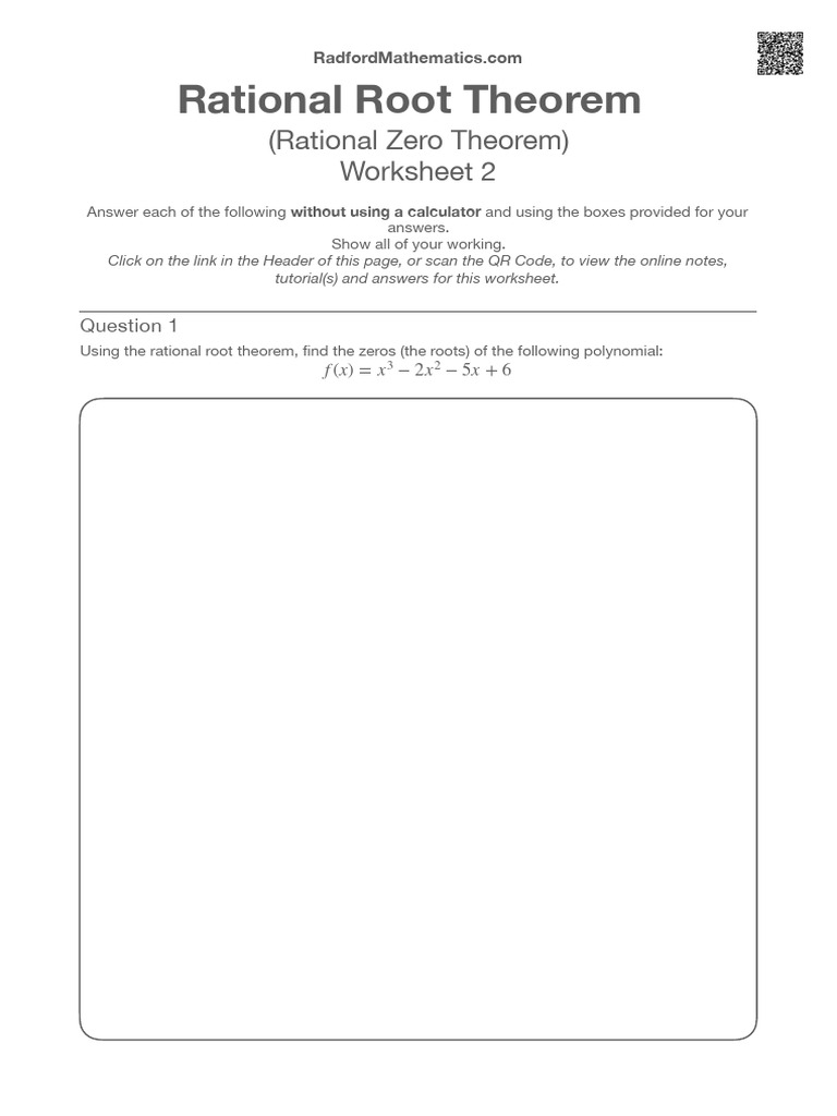 Rational Root Theorem Worksheet 2 | PDF