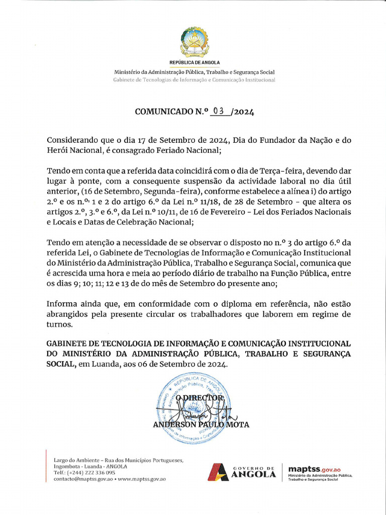 Comunicado Nº03 Feriado 17 de Setembro | PDF