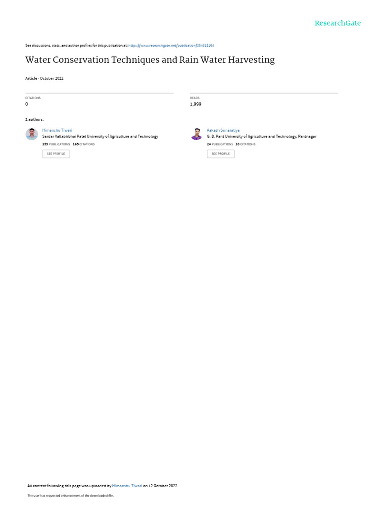 Water Conservation Techniques and Rainwater Harvesting | PDF