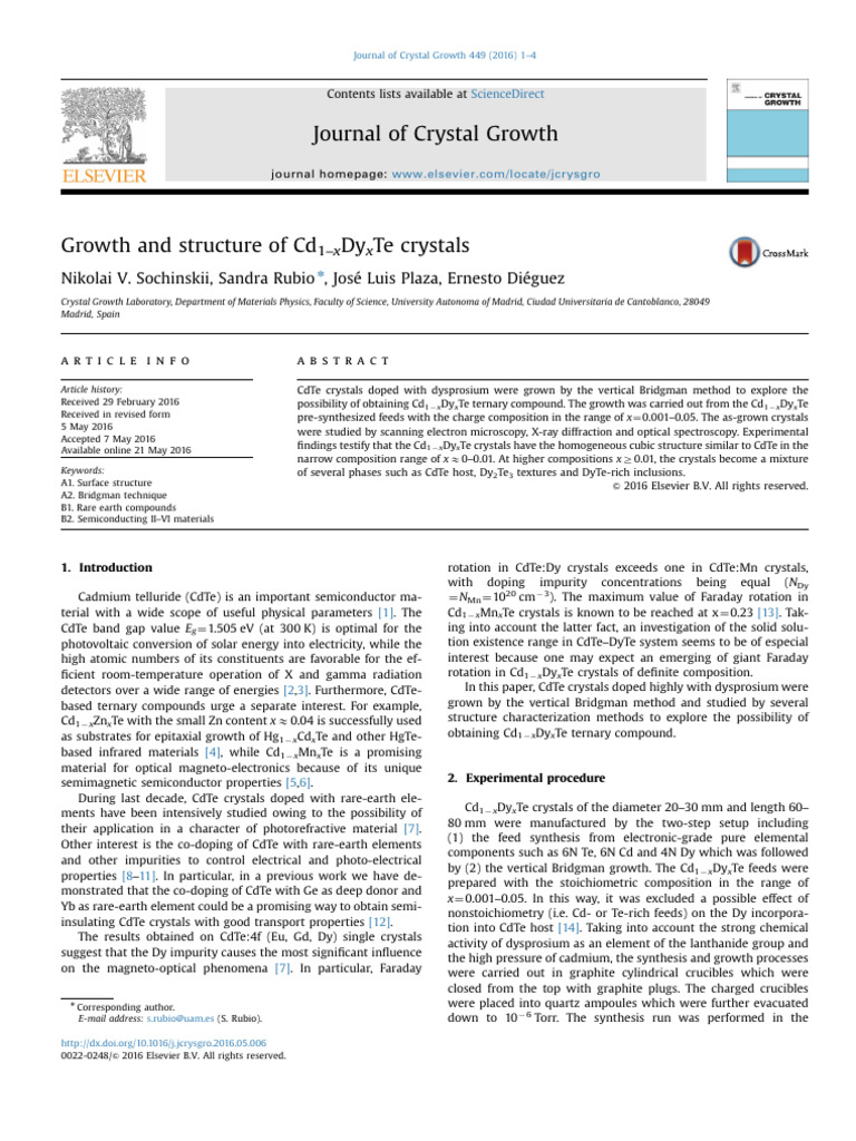 Growth and Structure of Cd1-XDyxTe Crystals | PDF