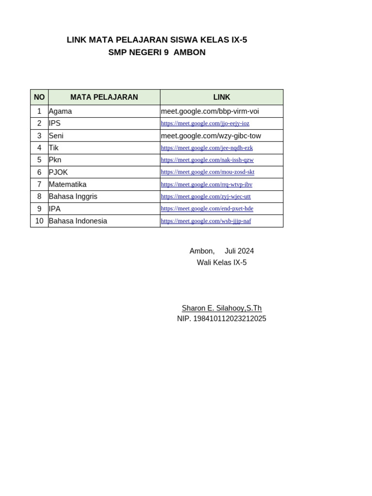 Link BELAJAR SISWA 2024-2025 (kls IX-5) | PDF