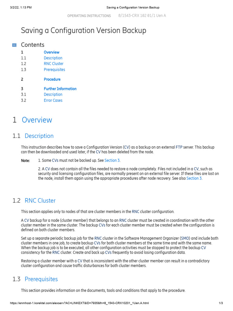 Saving A Configuration Version Backup | PDF
