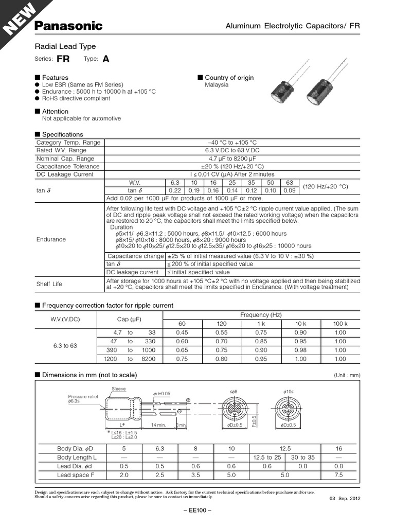 CAPACITORES FR Series PANASONIC - DATASHEET | PDF