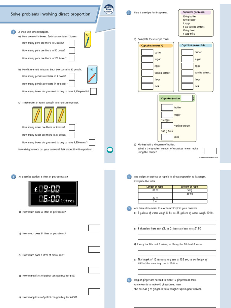 Y8 Autumn Block 2 WO1 Solve Problems Involving Direct Proportion 2019 | PDF