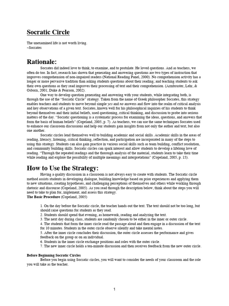 Socratic Circle 1 | PDF