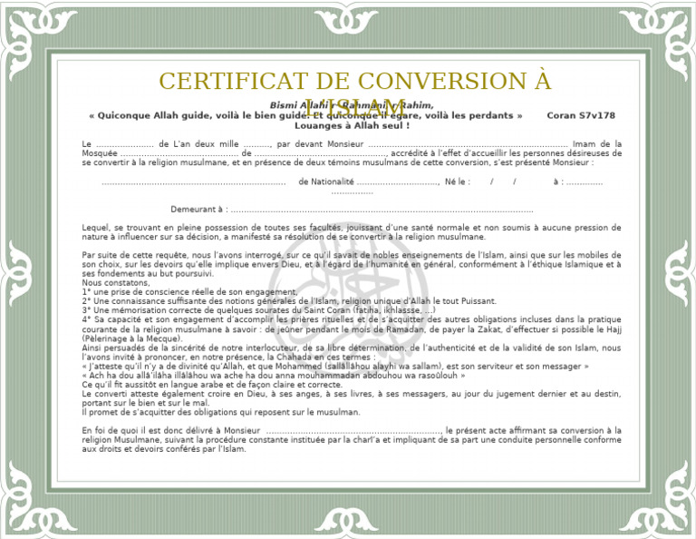 Certificat de Conversion À L'islam | PDF