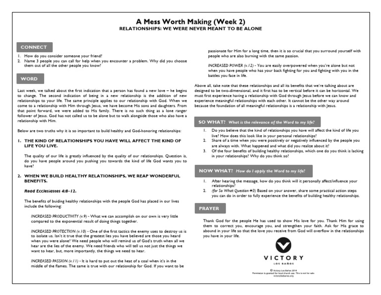 Relationships Week 2 - A Mess Worth Making | PDF