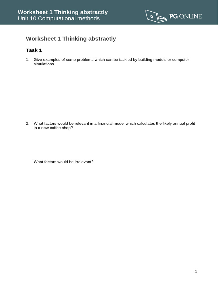 Computational Thinking Worksheet 1 Thinking Abstractly | PDF