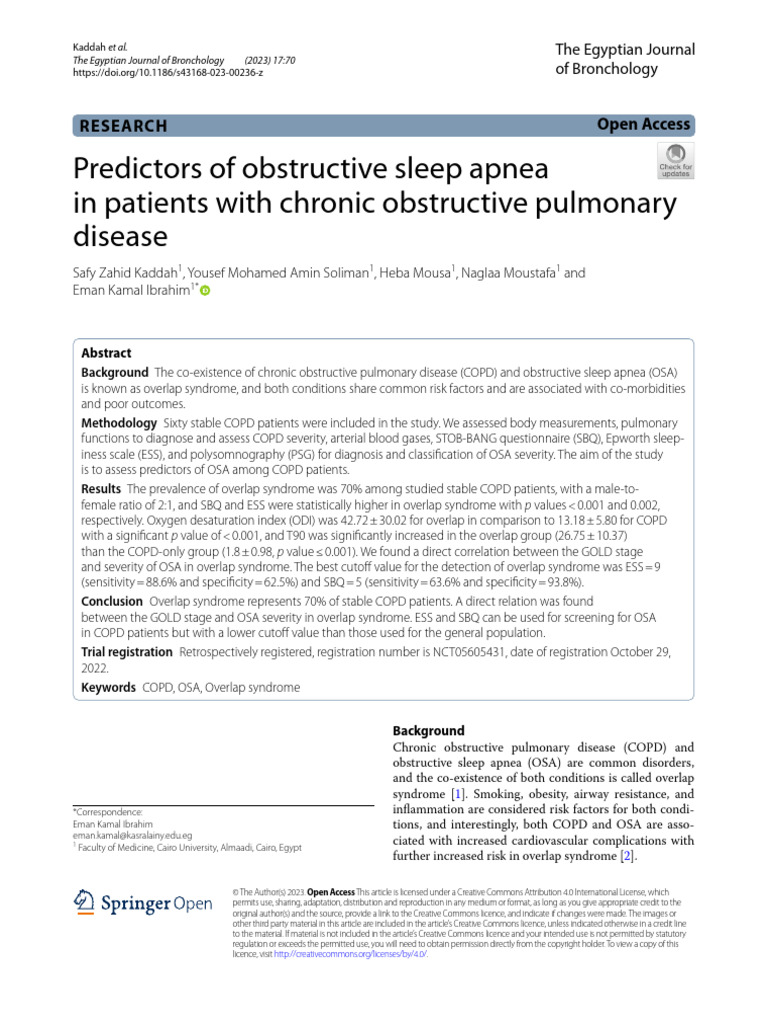 Predictors of Obstructive Sleep Apnea The Egyptian Journal of ...