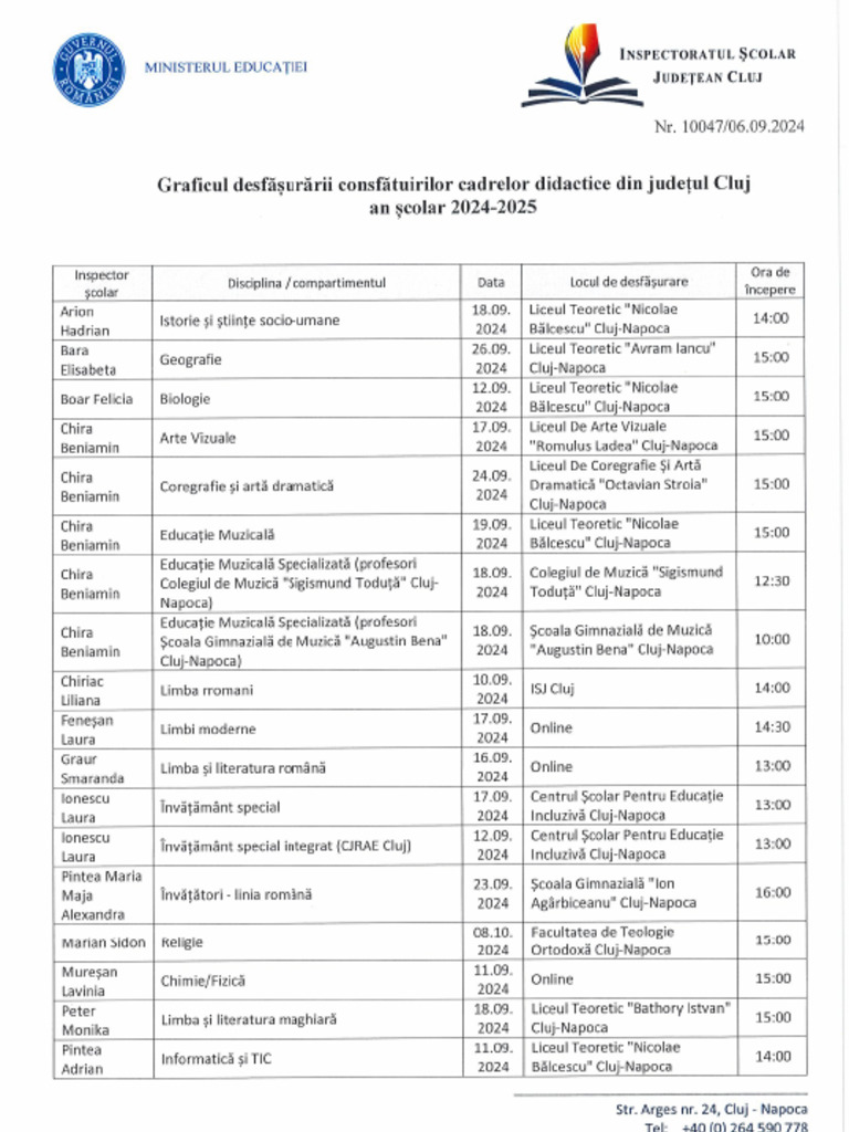 Grafic Desfășurare Consfătuiri Cadre Didactice An Școlar 2024 2025. | PDF