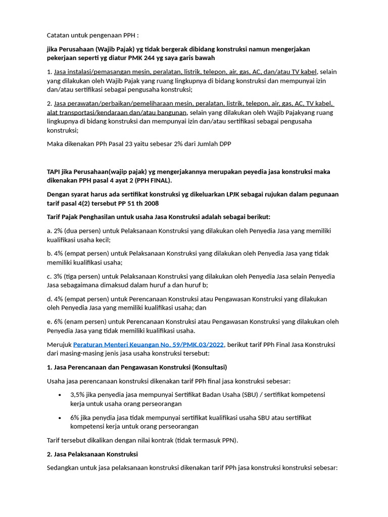 Catatan untuk pengenaan PPH | PDF