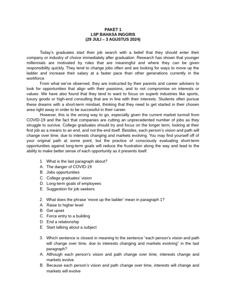 Paket 1 - LSP Bahasa Inggris | PDF