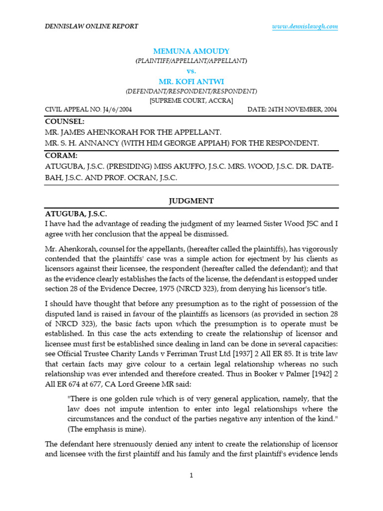 Memuna Amoudy v. Kofi Antwi Appeal | PDF | Equity (Law) | License
