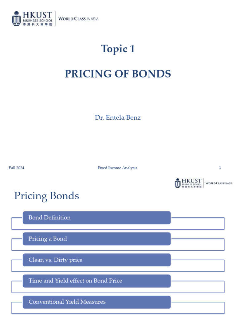 FINA4303_Topic 01 - Pricing of Bonds | PDF