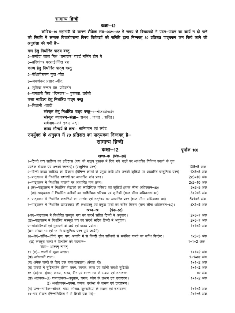 102 Class - 12th General Hindi | PDF