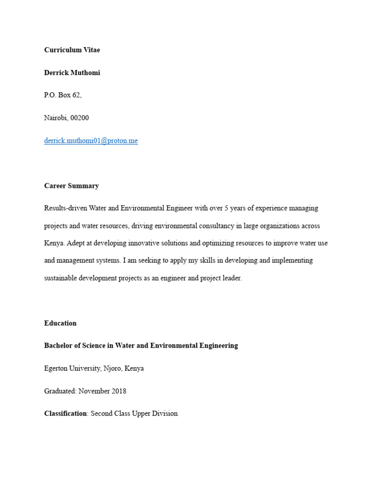 Derrick Resume | PDF | Water Quality | Environmental Engineering