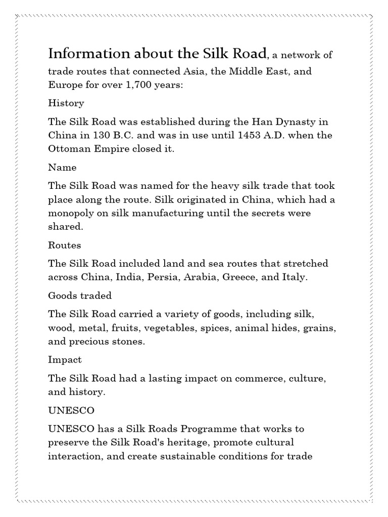 Information About the Silk Road | PDF