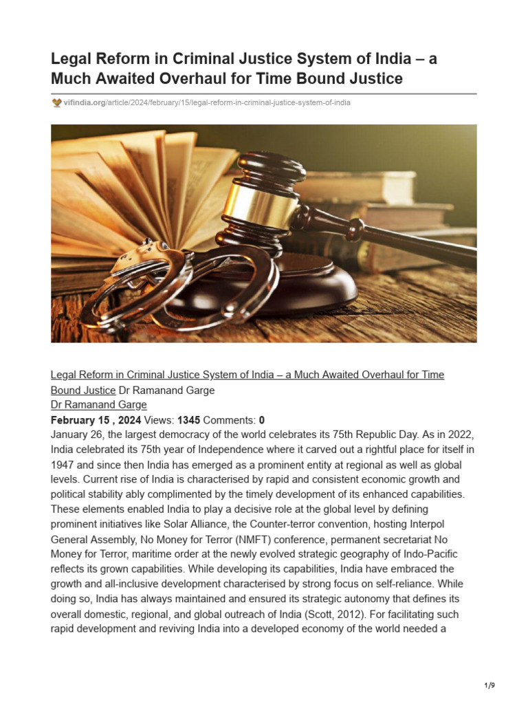 Legal Reform in Criminal Justice System of India A Much Awaited Overhaul For Time Bound Justice ...
