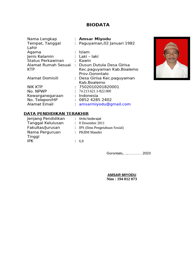 Biodata Amsar | PDF