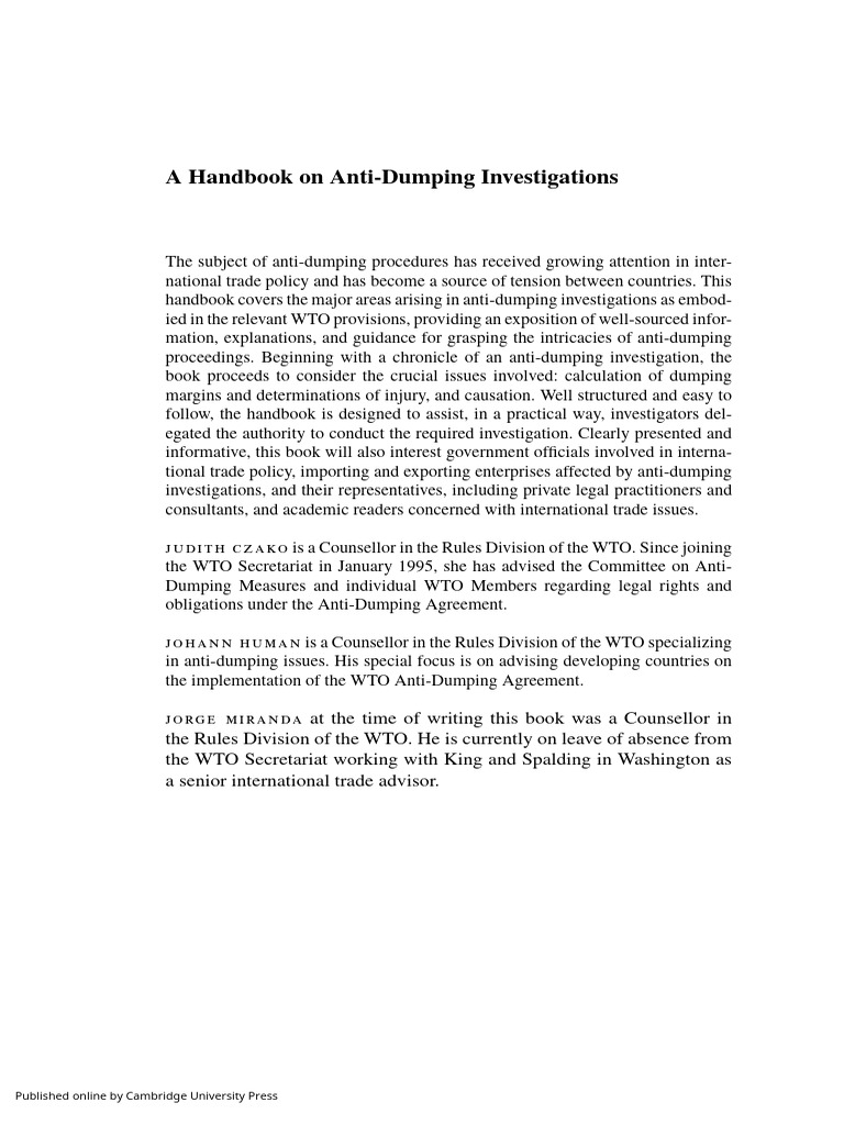 Judith Czako, Johann Human, Jorge Miranda - A Handbook On Anti-Dumping ...
