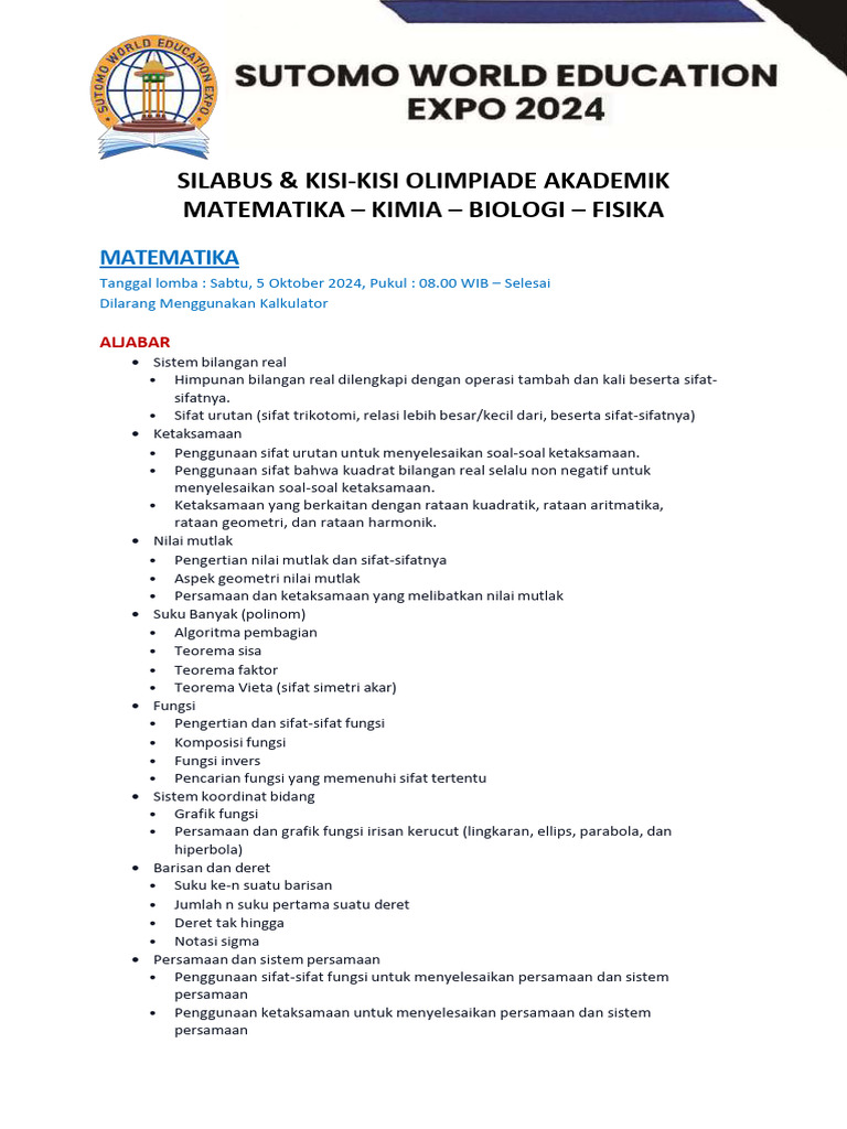 Silabus Olimpiade Swee 2024 | PDF