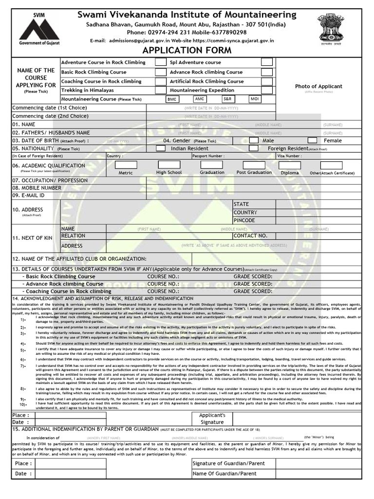 Svim Student Application Form 2024-25 | PDF