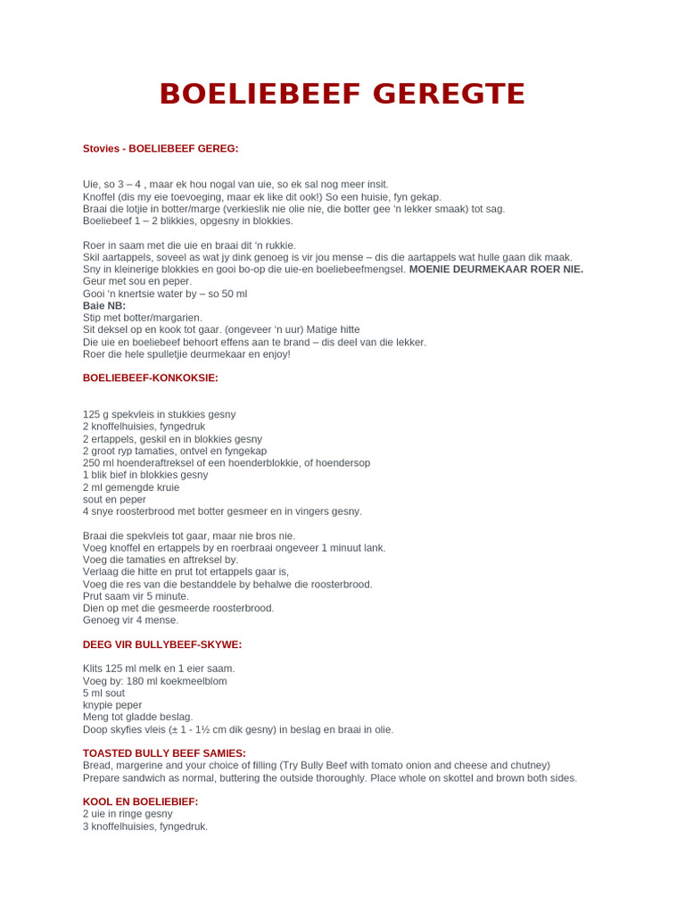 Boeliebeef Geregte | PDF