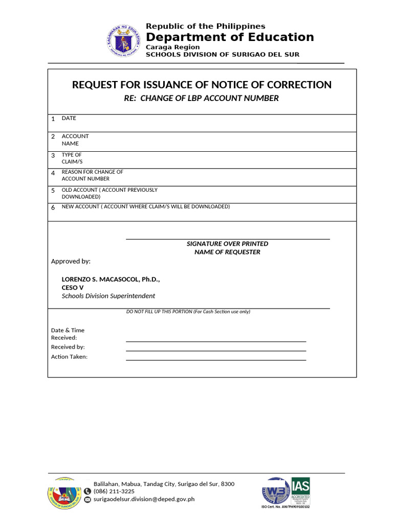 Request For Issuance of Notice of Correction LBP | PDF