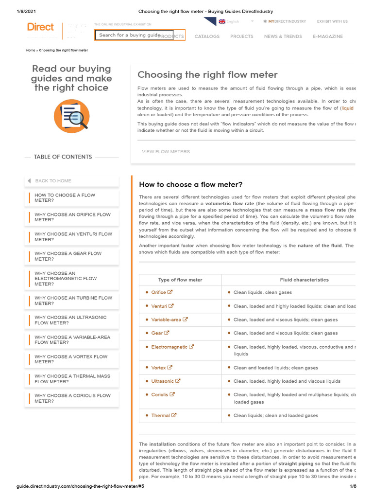 Flow Meter Selection Guide | PDF | Flow Measurement | Home & Garden