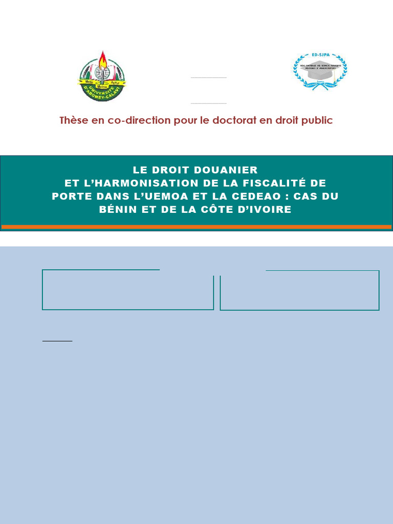 THESE AGUEMON Droit Douanier | PDF
