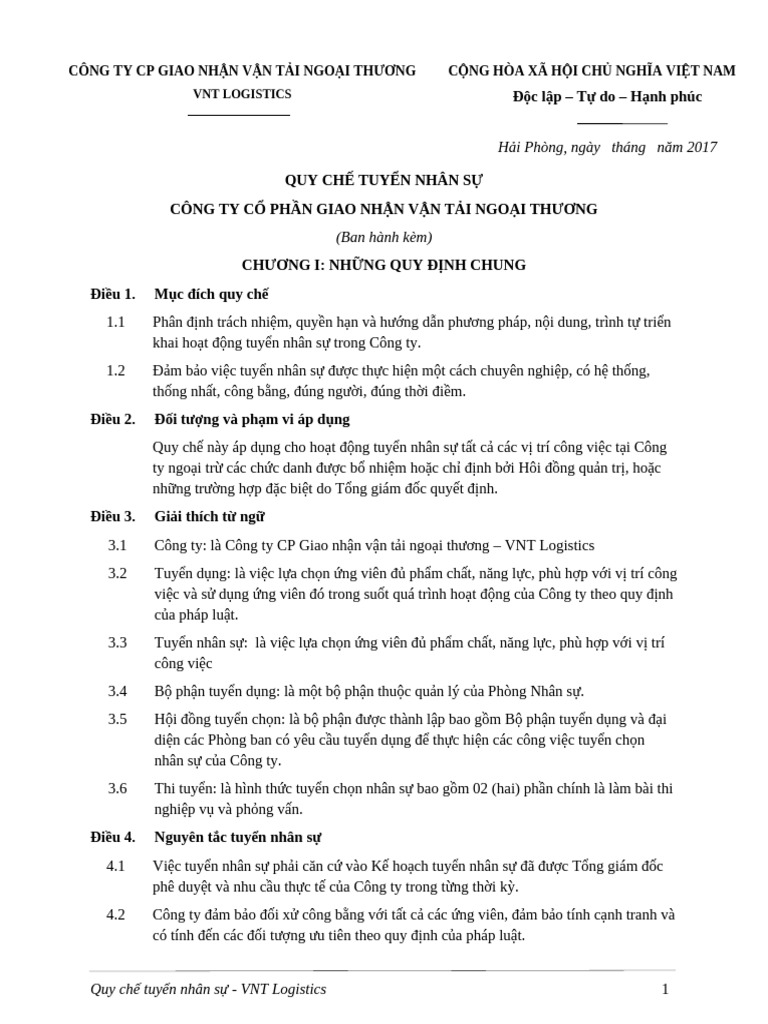 VNT-HR-002 R1 Quy Che Tuyen Dung | PDF